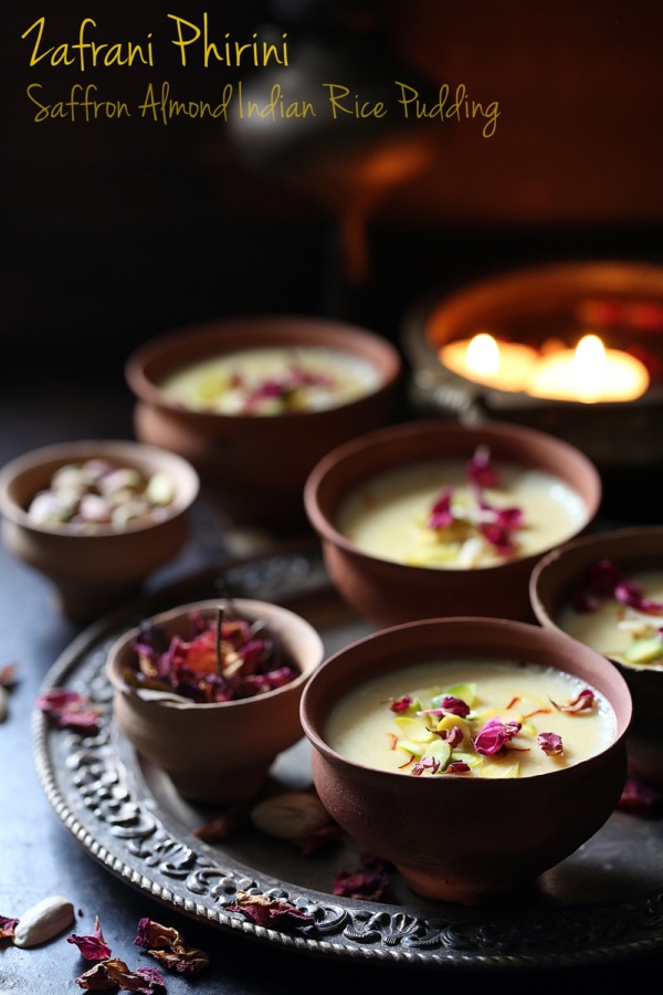 Zafrani Phirini | Saffron Almond Indian Rice Pudding - Passionate About ...